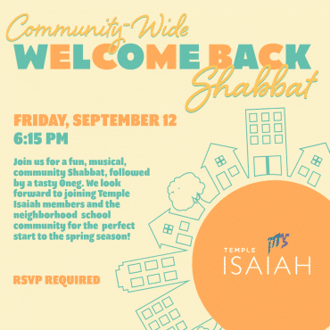 Welcome Back Shabbat Services - Temple Isaiah